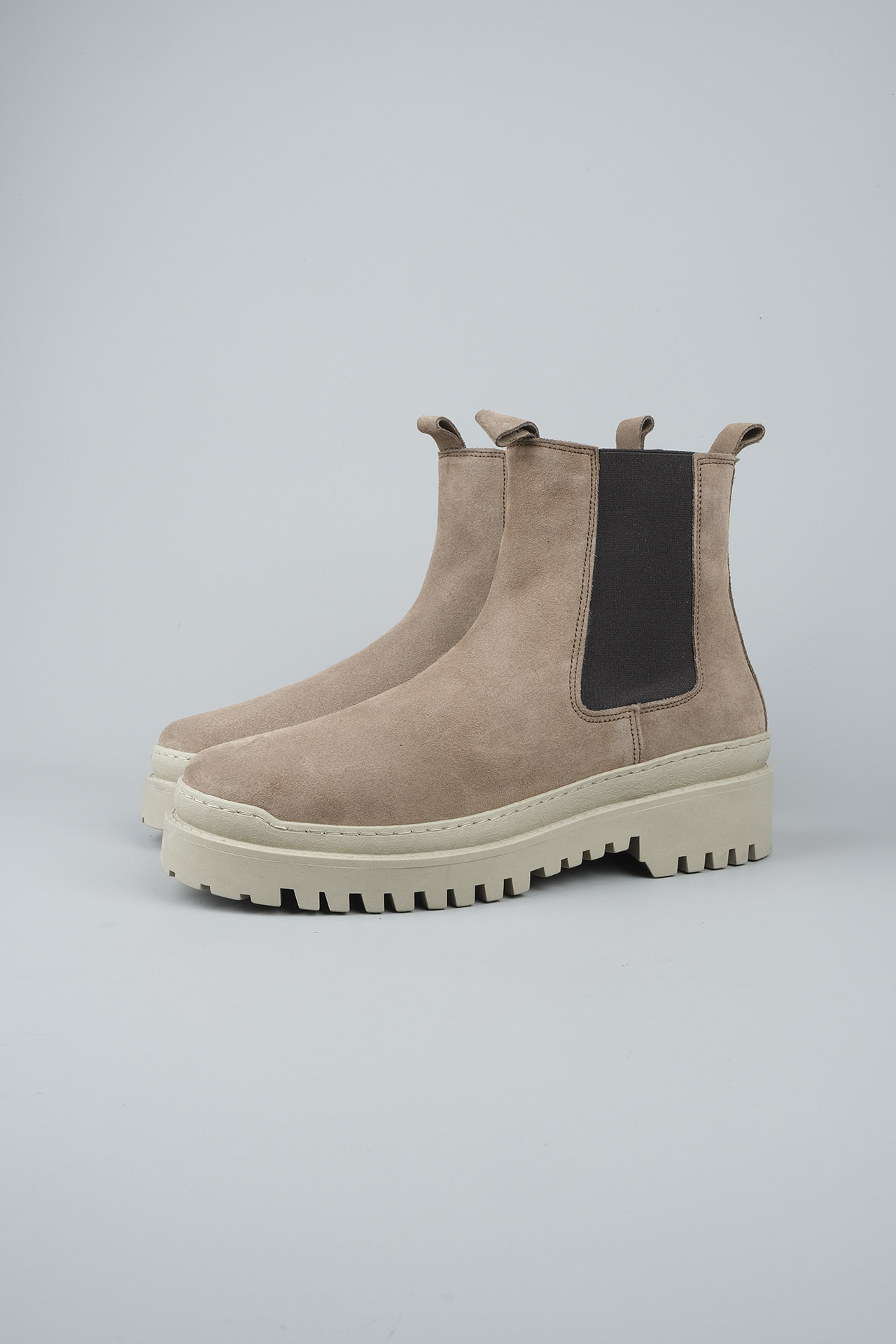 NUBUCK CHELSEA BOOTS WITH RUBBER SOLE - BEIGE