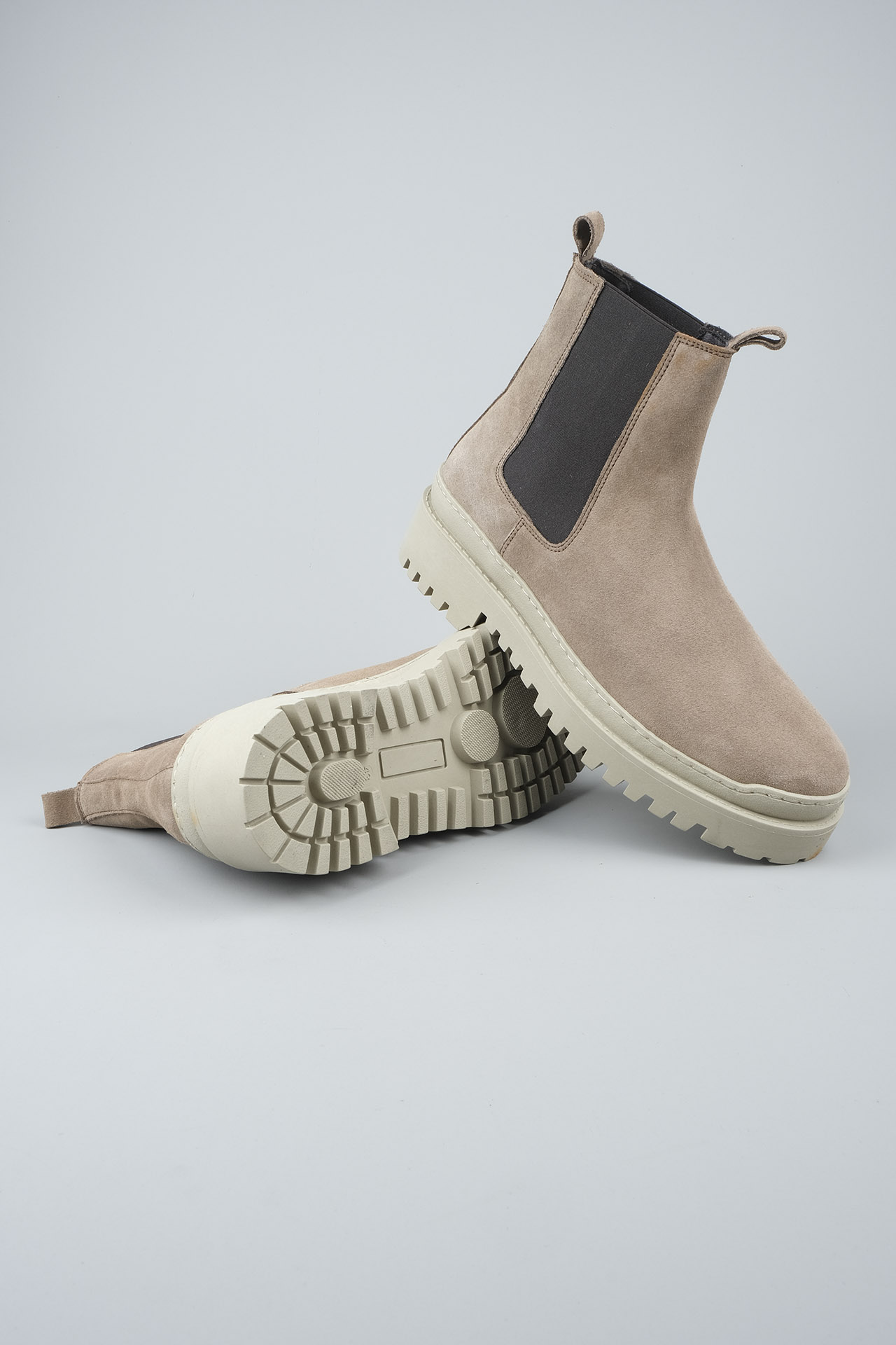 NUBUCK CHELSEA BOOTS WITH RUBBER SOLE - BEIGE